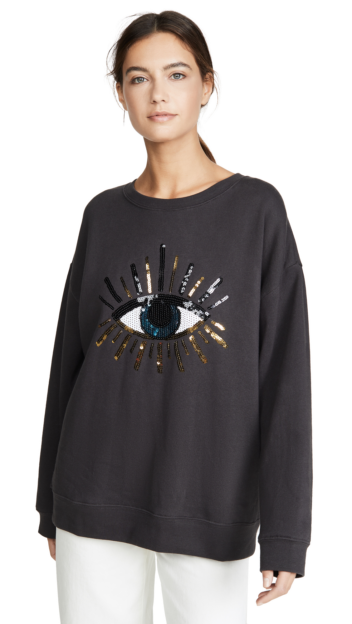 South Parade Alexa Evil Eye Sweatshirt In Smoke Black | ModeSens