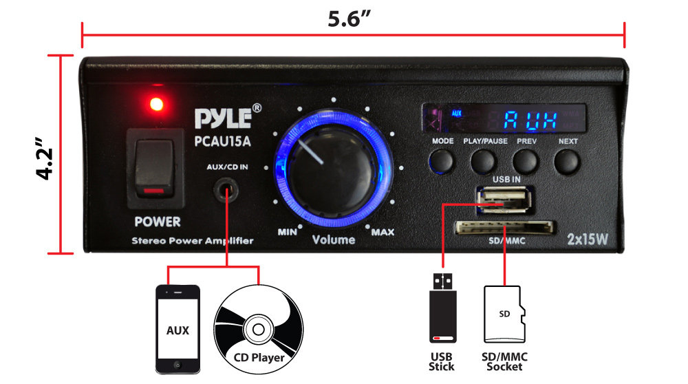 Amazon.com: Pyle Home PCAU15A 2 x 15 Watts Mini Power Amplifier with ...
