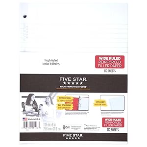Amazon.com: Five Star Filler Paper, Wide Ruled Paper, 110 Sheets/Pack ...