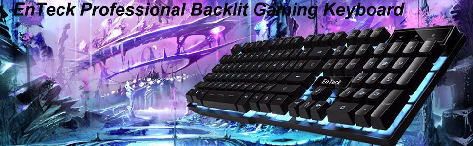 Amazon.com: EnTeck LED Backlit Gaming Keyboard for PC, Mechanical Feel ...