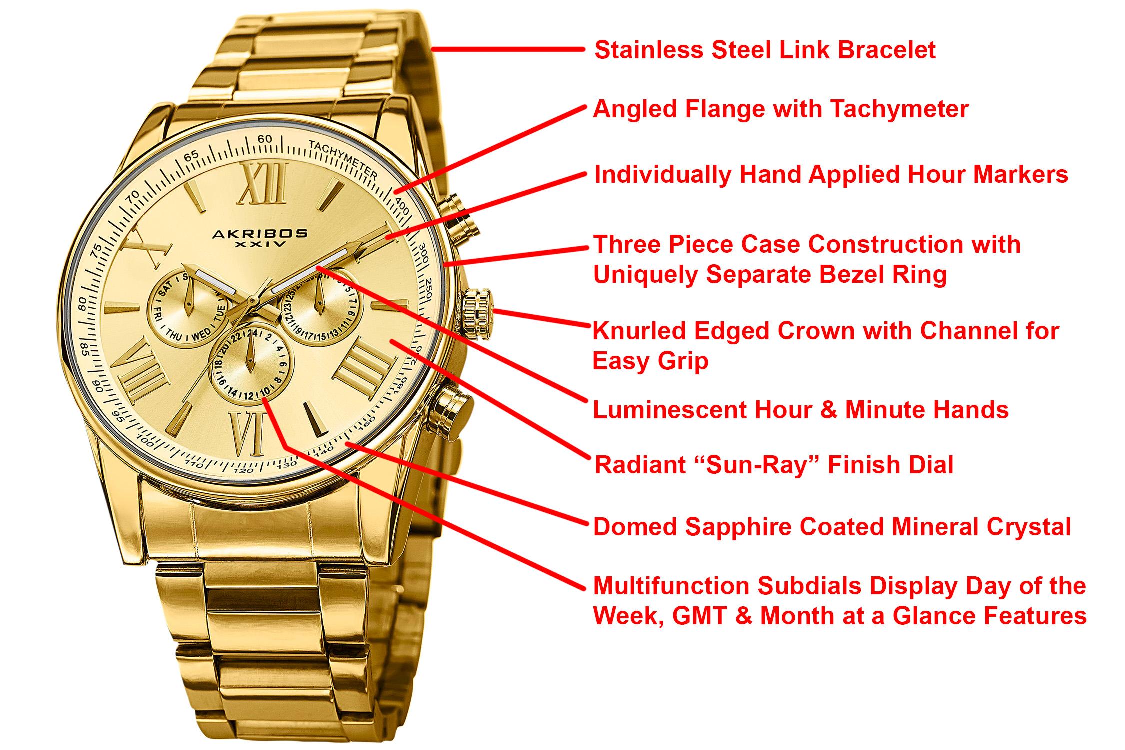 Amazon.com: Akribos XXIV Men's AK736YG Ultimate Swiss Multifunction ...