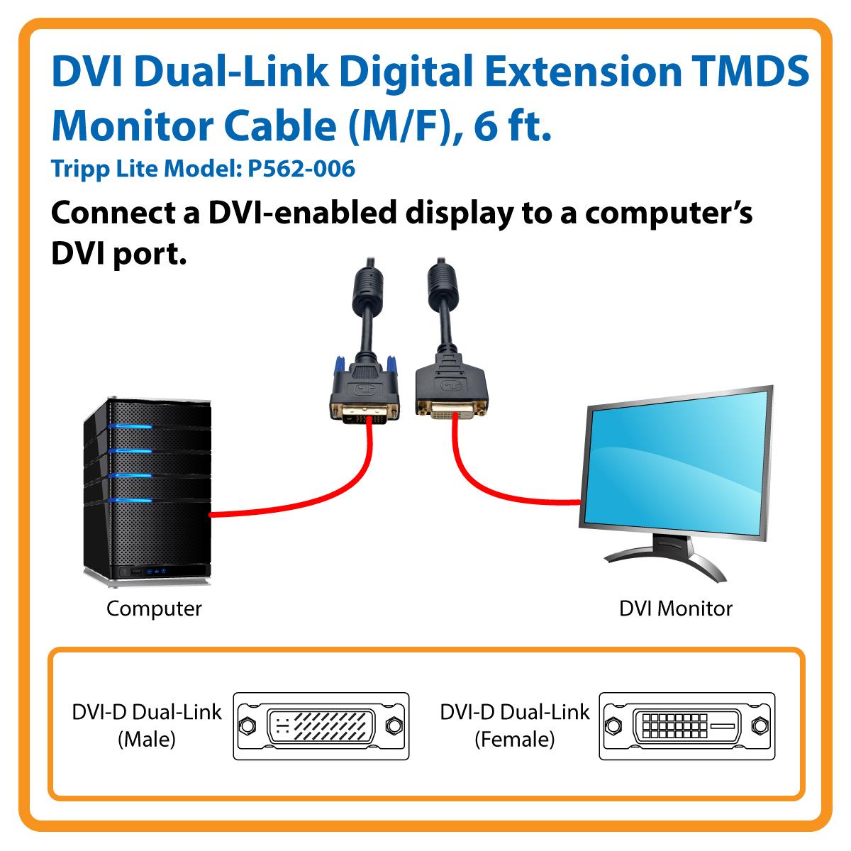 Amazon.com: Tripp Lite DVI Dual Link Extension Cable, Digital TMDS Monitor Cable (DVI-D M/F) 6 ...