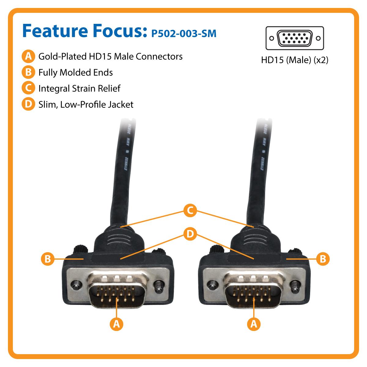 Amazon.com: Tripp Lite Low Profile VGA Coax Monitor Cable High ...