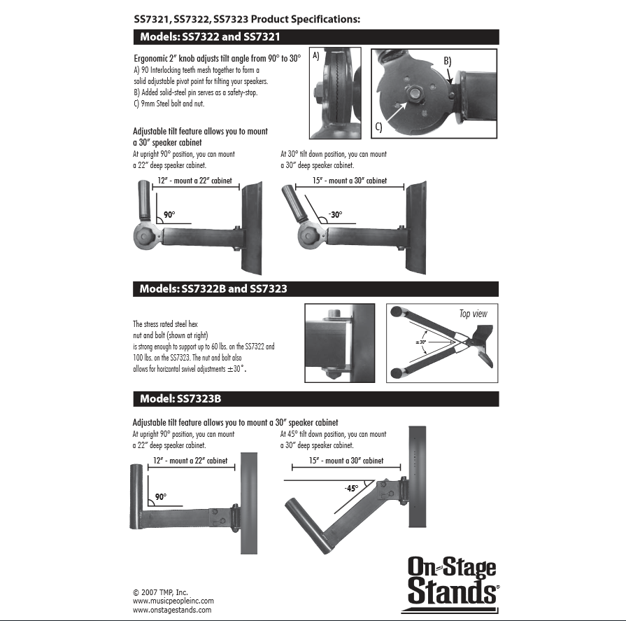 Amazon.com: On Stage SS7323B Wall Mount Speaker Bracket, Pair: Musical ...