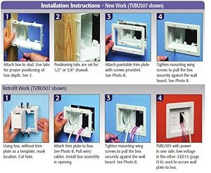 Arlington TVBU505BL-1 Recessed TV Outlet Box with Paintable Trim Plate ...