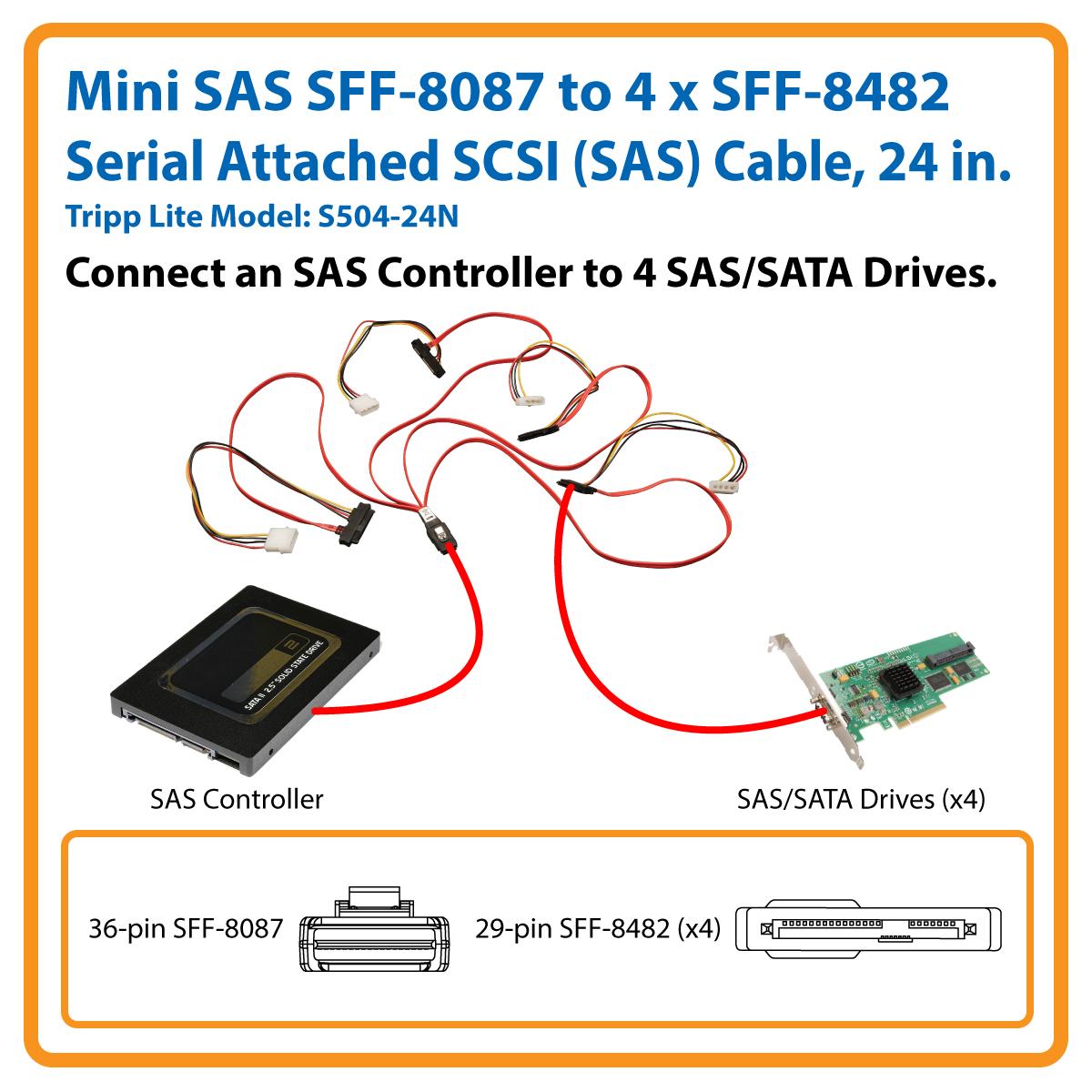 Amazon.com: Tripp Lite Internal SAS Cable, 4-Lane Mini SAS SFF-8087 to ...