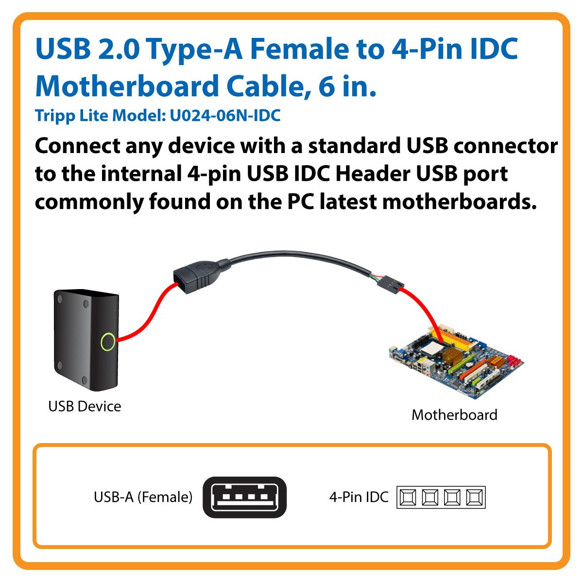Amazon.com: TRIPP LITE USB 2.0 to USB Motherboard 4-Pin IDC Header ...