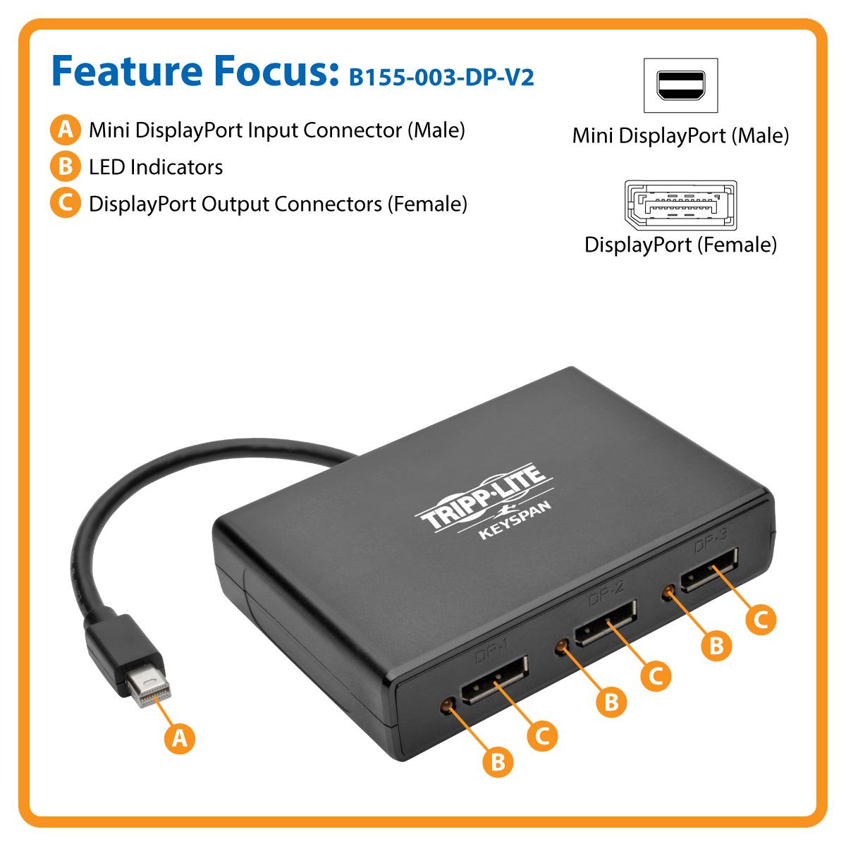 Amazon.com: Tripp Lite 3-Port Mini DisplayPort to DisplayPort Multi-Stream Transport (MST) Hub ...