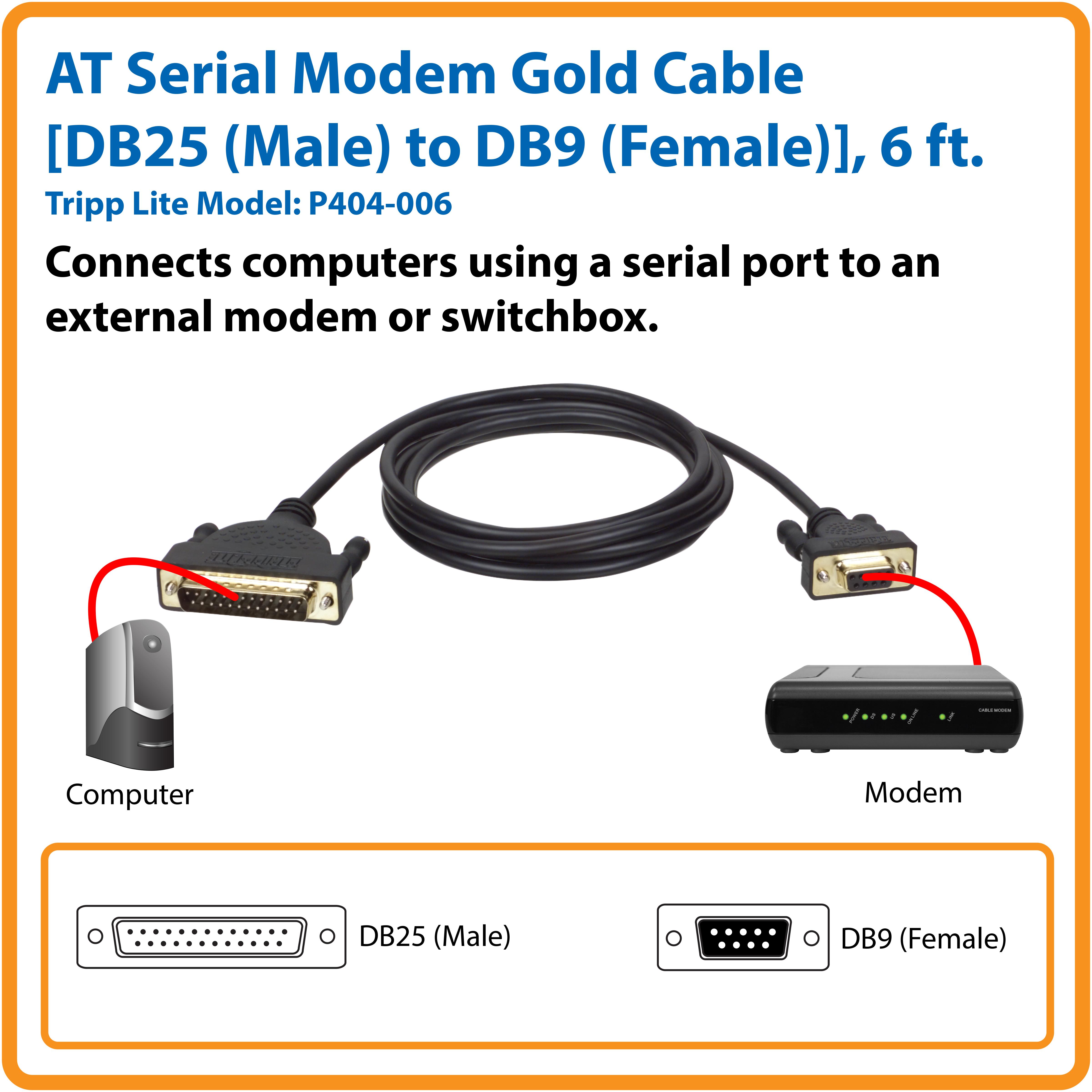 Amazon.com: Tripp Lite AT Serial Modem Gold Cable (DB25 to DB9 M/F) 6 ...