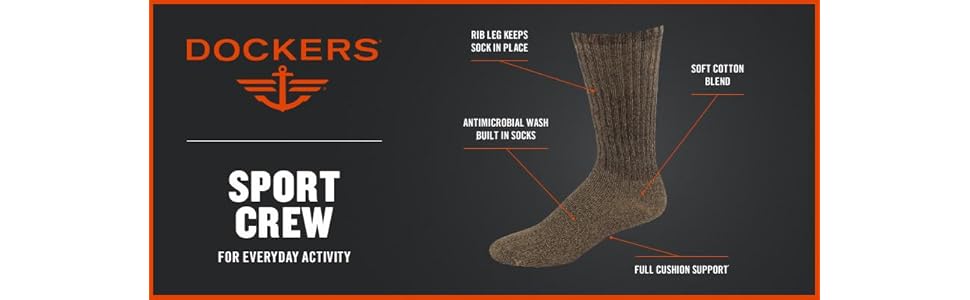 Dockers 5 Pack Cushion Comfort Sport Crew Socks at Amazon Men’s Clothing store: