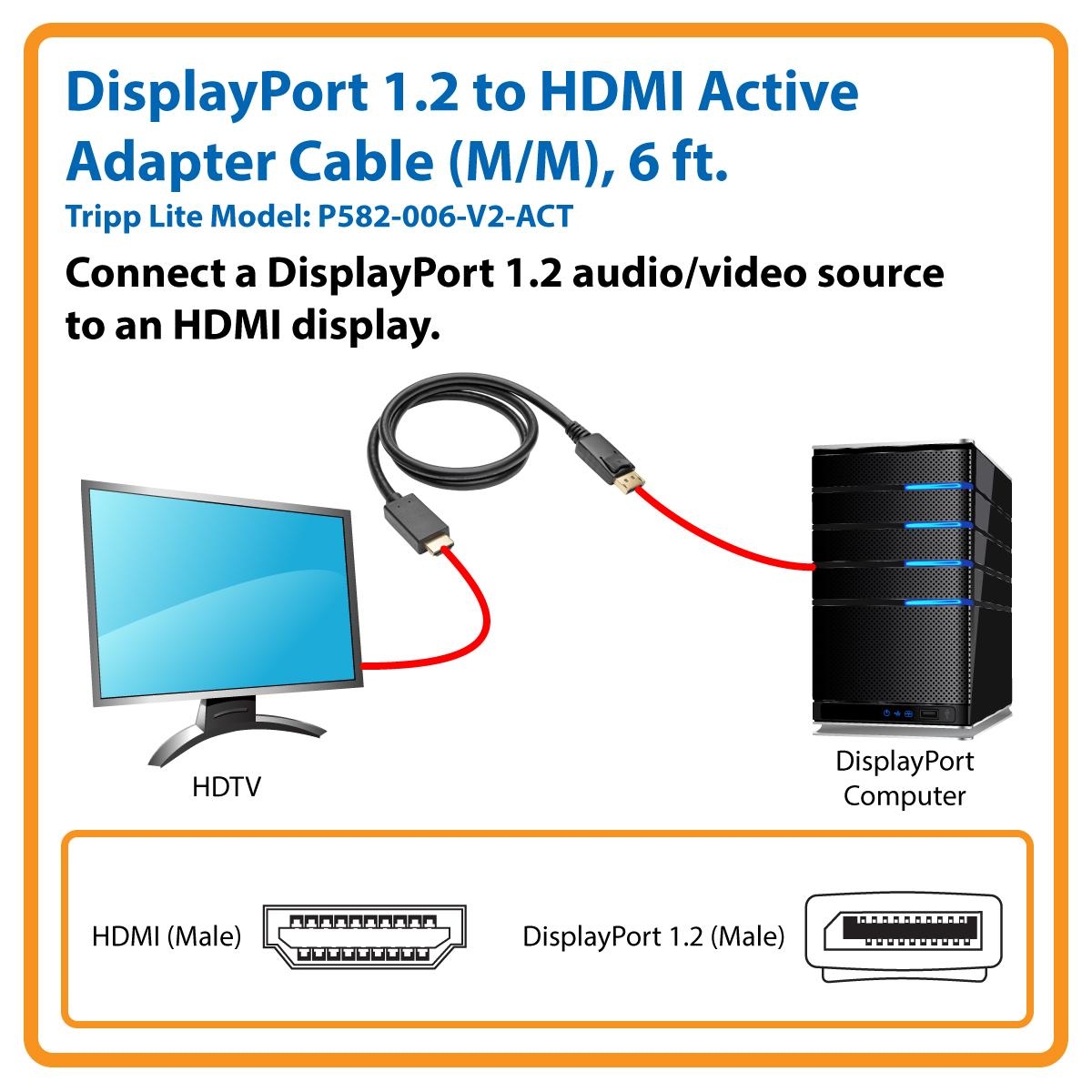 Amazon.com: Tripp Lite DisplayPort to HDMI Adapter Cable, DP with ...