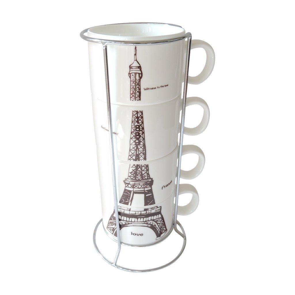 Amazon.com: OliaDesign 4 Piece Stackable Porcelain Coffee/Tea Cup Set ...