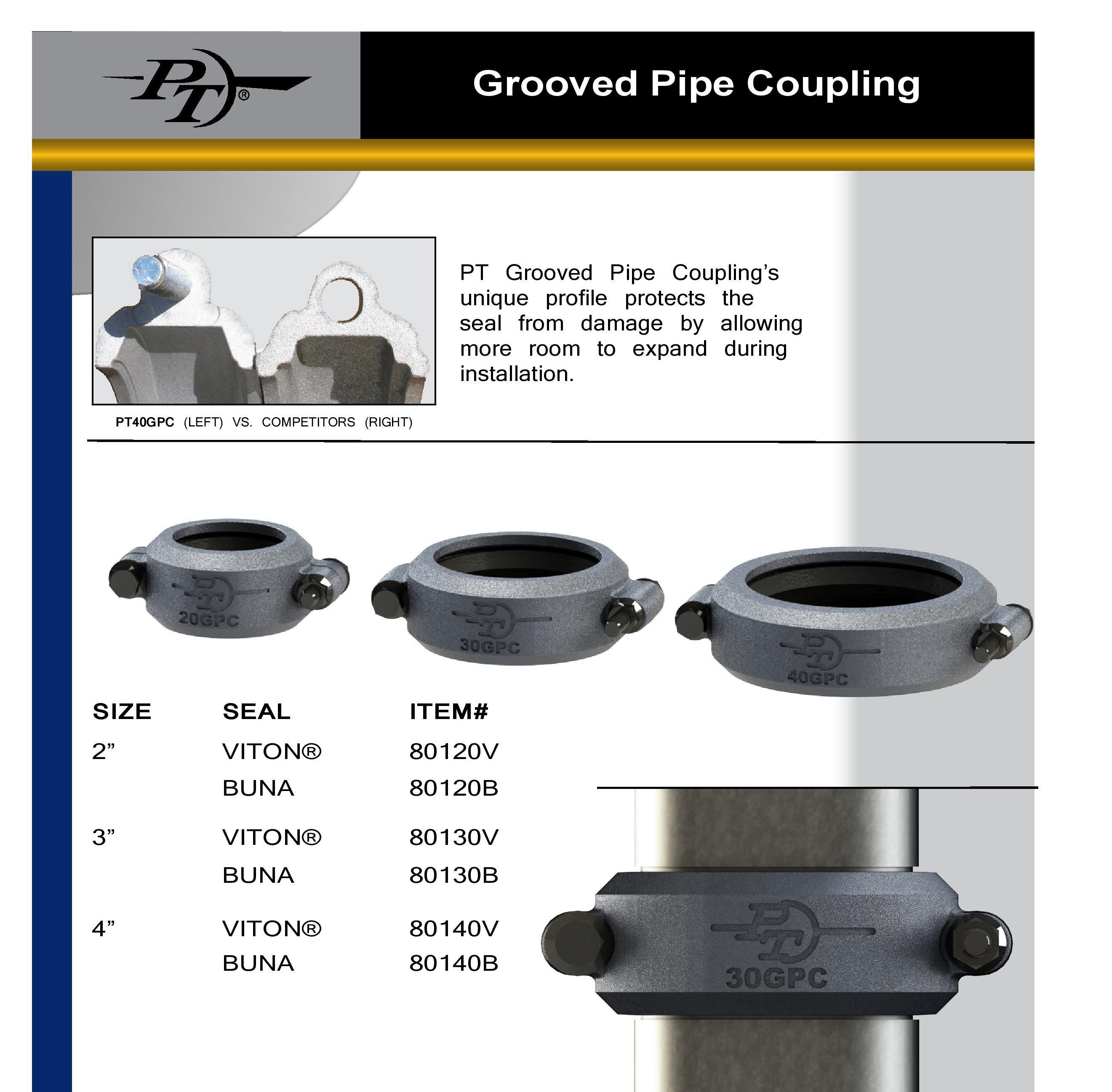 PT Coupling 80140v Aluminum Grooved Pipe Coupling, 40GPC, Viton Seal ...