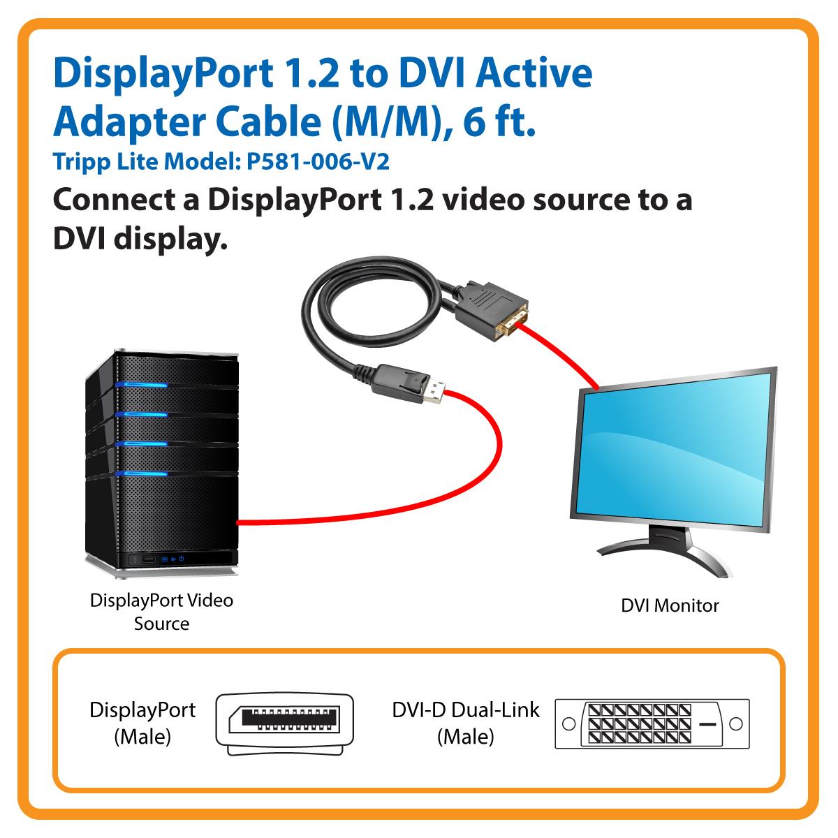 Amazon.com: Tripp Lite DisplayPort to DVI Active Cable Adapter, DP 1.2 ...