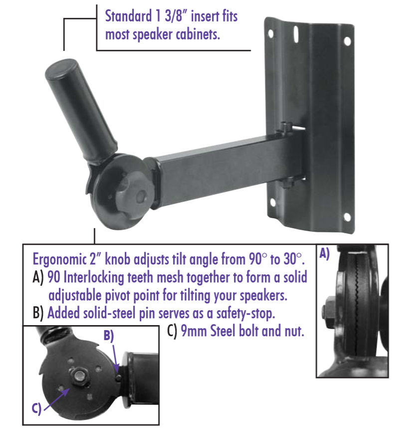 Amazon.com: On Stage SS7322B Adjustable Wall Mount Speaker Bracket ...