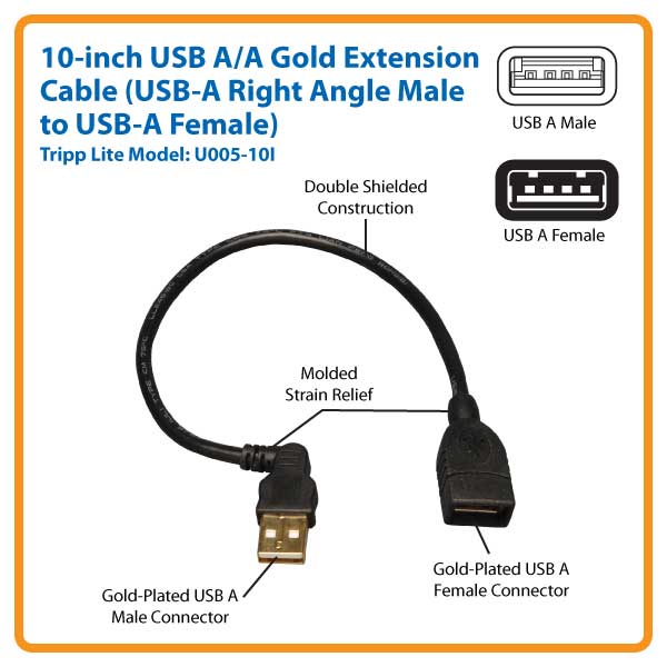 Tripp Lite U005-10I 10-Inch USB Right Angle Extension Gold Cable A-F/M 90deg : Amazon.ca ...