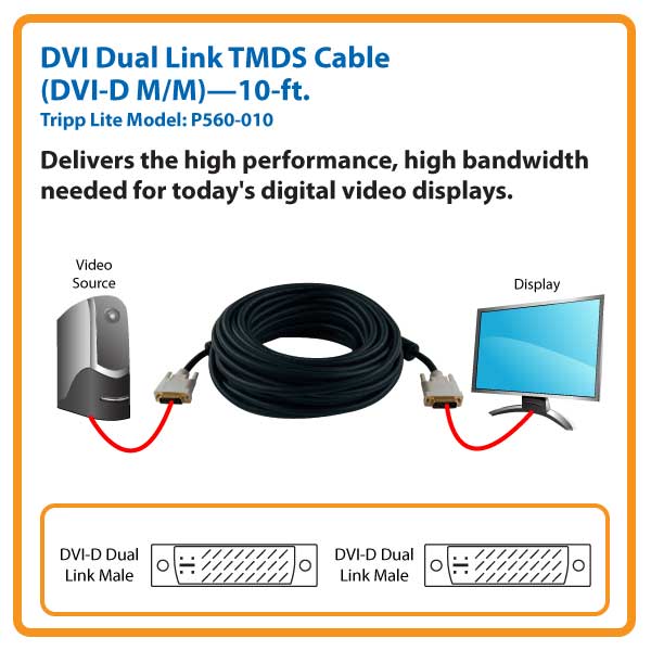 Tripp Lite P560-010 10 -Feet DVI Dual Link TDMS Cable - DVI-D M/M ...