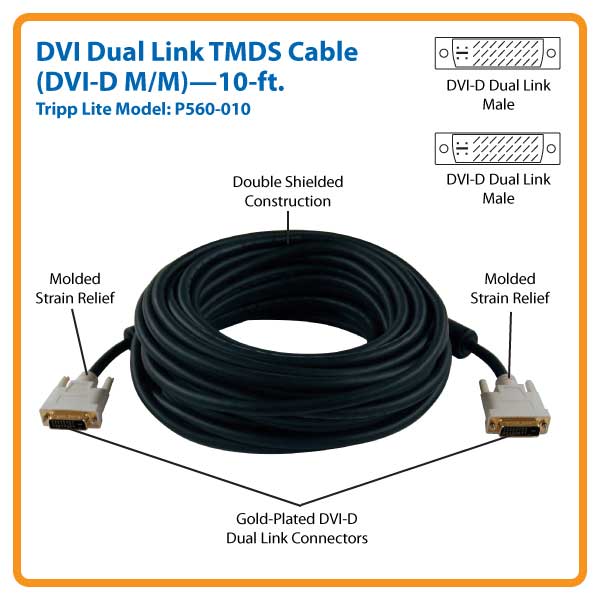 Tripp Lite P560-010 10 -Feet DVI Dual Link TDMS Cable - DVI-D M/M ...