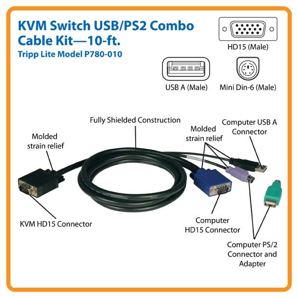 Amazon.com: Tripp LTE P780-010 PS2 and USB 2-in-1 KVM Kit for B042 ...