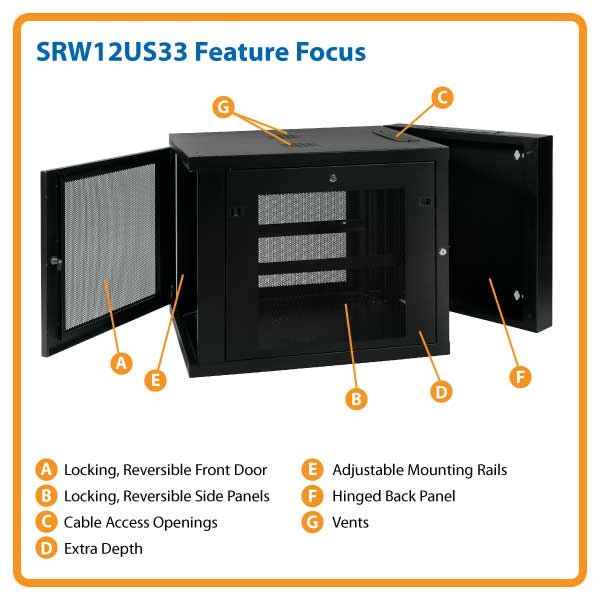 Tripp Lite SRW12U33 12U Wall Mount Rack Enclosure Cabinet with 33-Inch ...