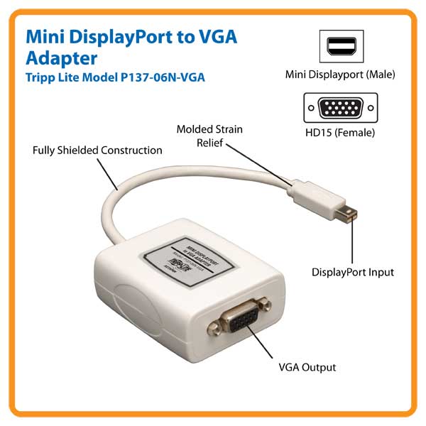 Mini-Displayport to Vga Adapter Video Converter for Mac/PC, Mdp2vga ...