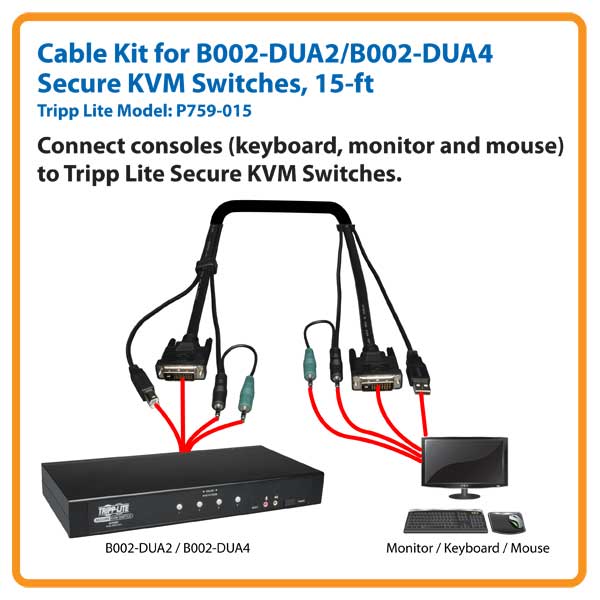 Amazon.com: TRIPP LITE 15-Feet Cable Kit for B002-DUA2/B002-DUA4 Secure ...