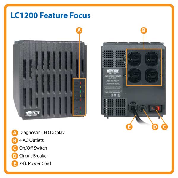 Tripp Lite LC1200 Line Conditioner 1200W AVR Surge 120V 10A 60Hz 4 ...