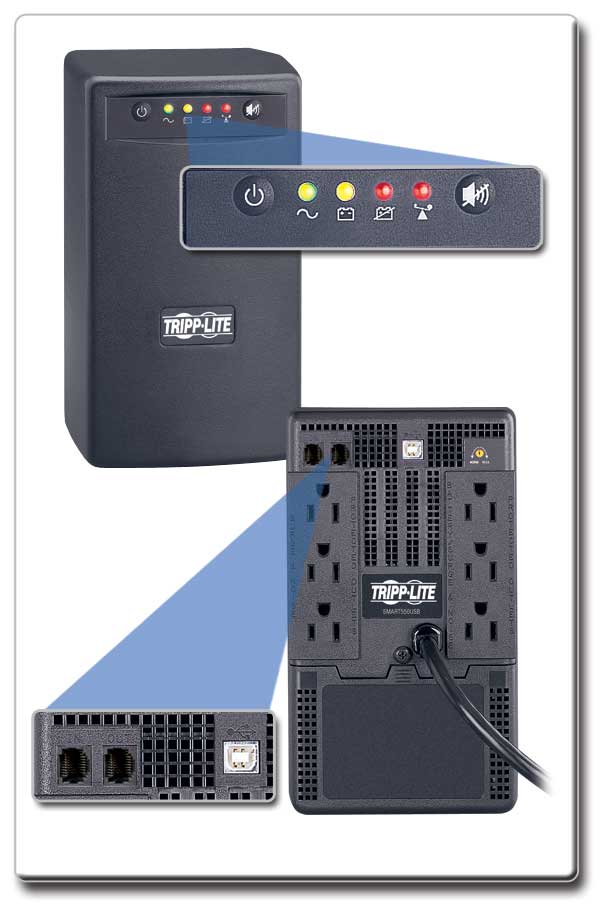 Tripp Lite SMART550USB 550VA 300W UPS Battery Back-Up Tower AVR 120V ...