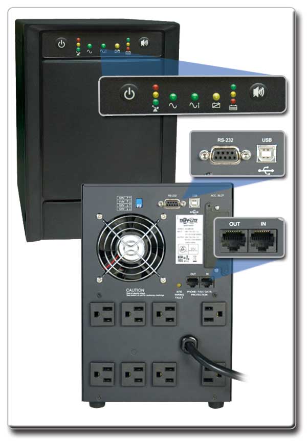 Tripp Lite SMART1500SLT 1500VA 900W UPS Smart Tower AVR 120V USB DB9 ...