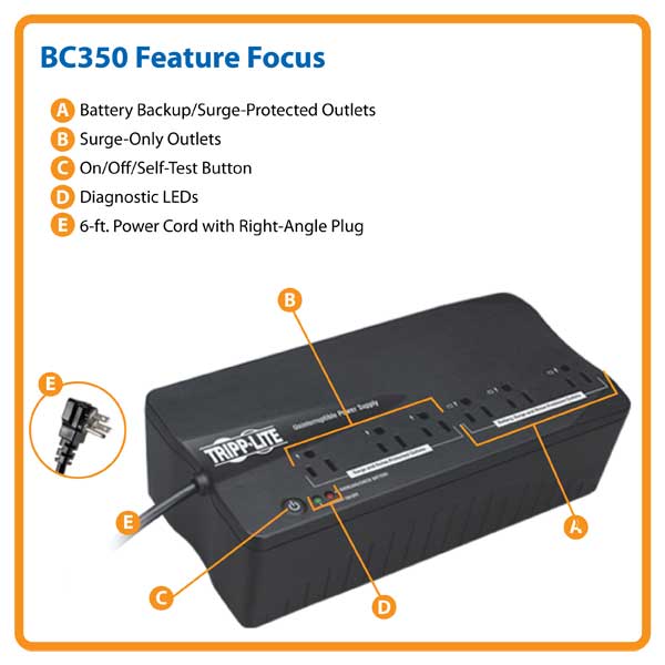 Tripp Lite BC350 350VA 180W UPS Desktop PC/Mac Battery Back-Up Compact ...