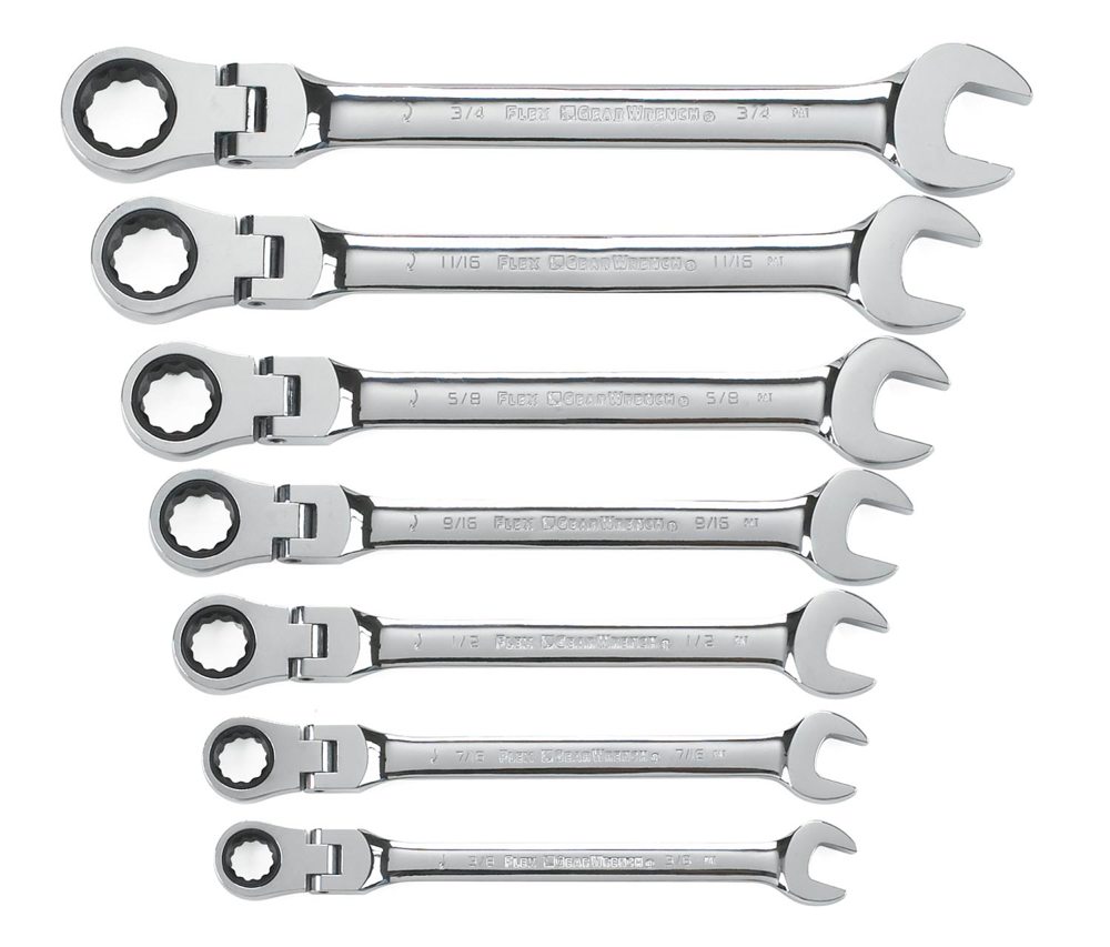 GearWrench 9700 7 Piece Flex-Head Combination Ratcheting Wrench Set SAE ...