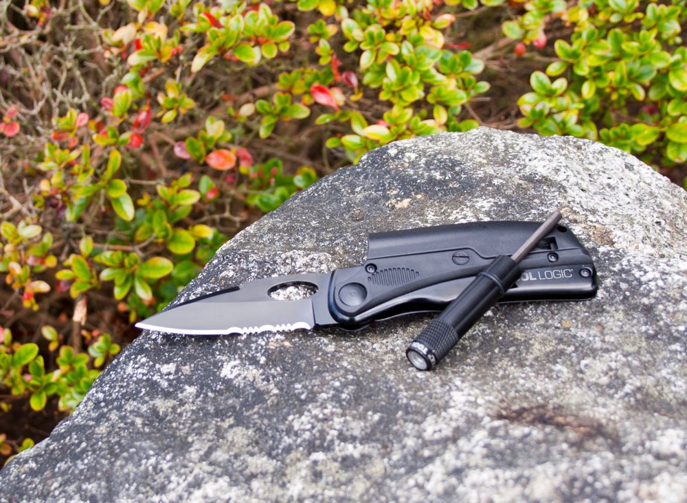 Tool Logic SLPB2 Tactical Folding 1/2 Serrated Knife with LED ...