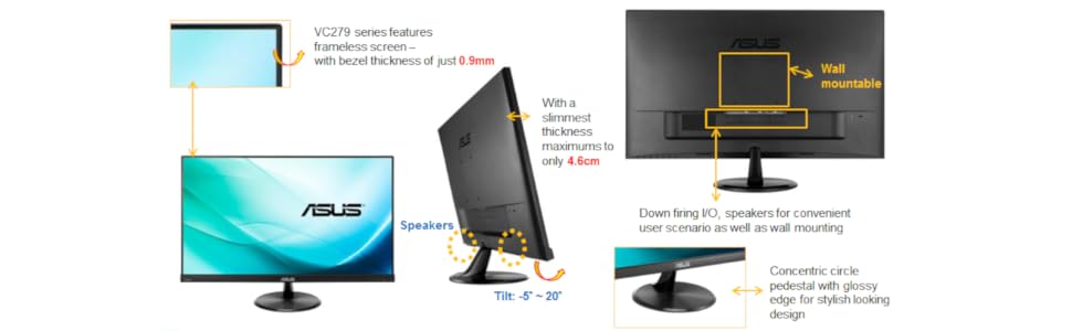 ASUS VC279H 27 inch Full HD Widescreen LED Multimedia Monitor - Black ...