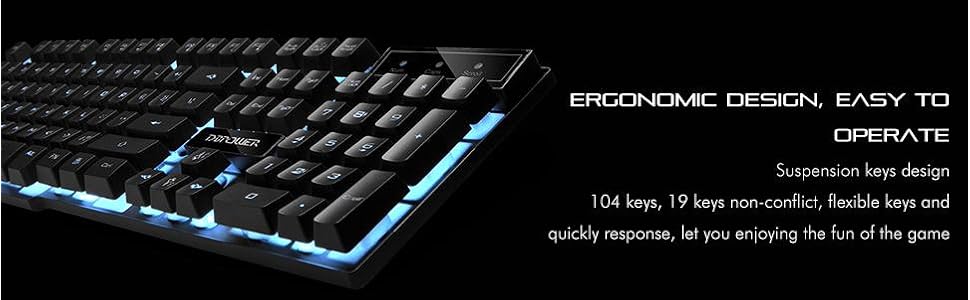 DBPOWER Mechanical Keyboard 104 Keys Full Anti-ghosting Gaming Keyboard ...
