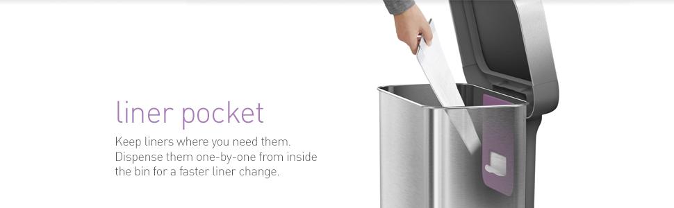 simplehuman CW2026 55L Rectangular Pedal Bin with Liner Pocket, White ...