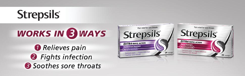 Strepsils Extra Triple Action Blackcurrant Lozenges For Sore Throat ...