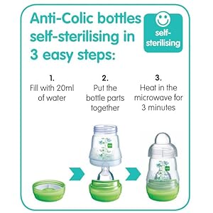 MAM Self-Sterilising Anti Colic Bottle (260 ml, Pack of 4, Blue ...