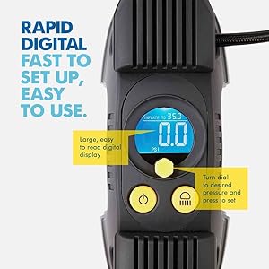 Ring RAC830 12V Rapid Digital Tyre Inflator for Large Tyres, Preset ...