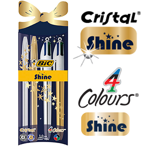 BiC 4 Colour Shine Cristal Retractable Ballpoint Pen, Christmas Set ...