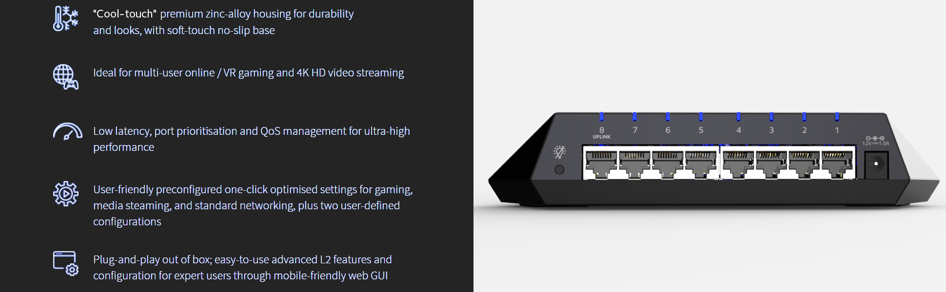 NETGEAR Nighthawk S8000 8-Port Gigabit Smart Managed Plus Gaming Switch ...
