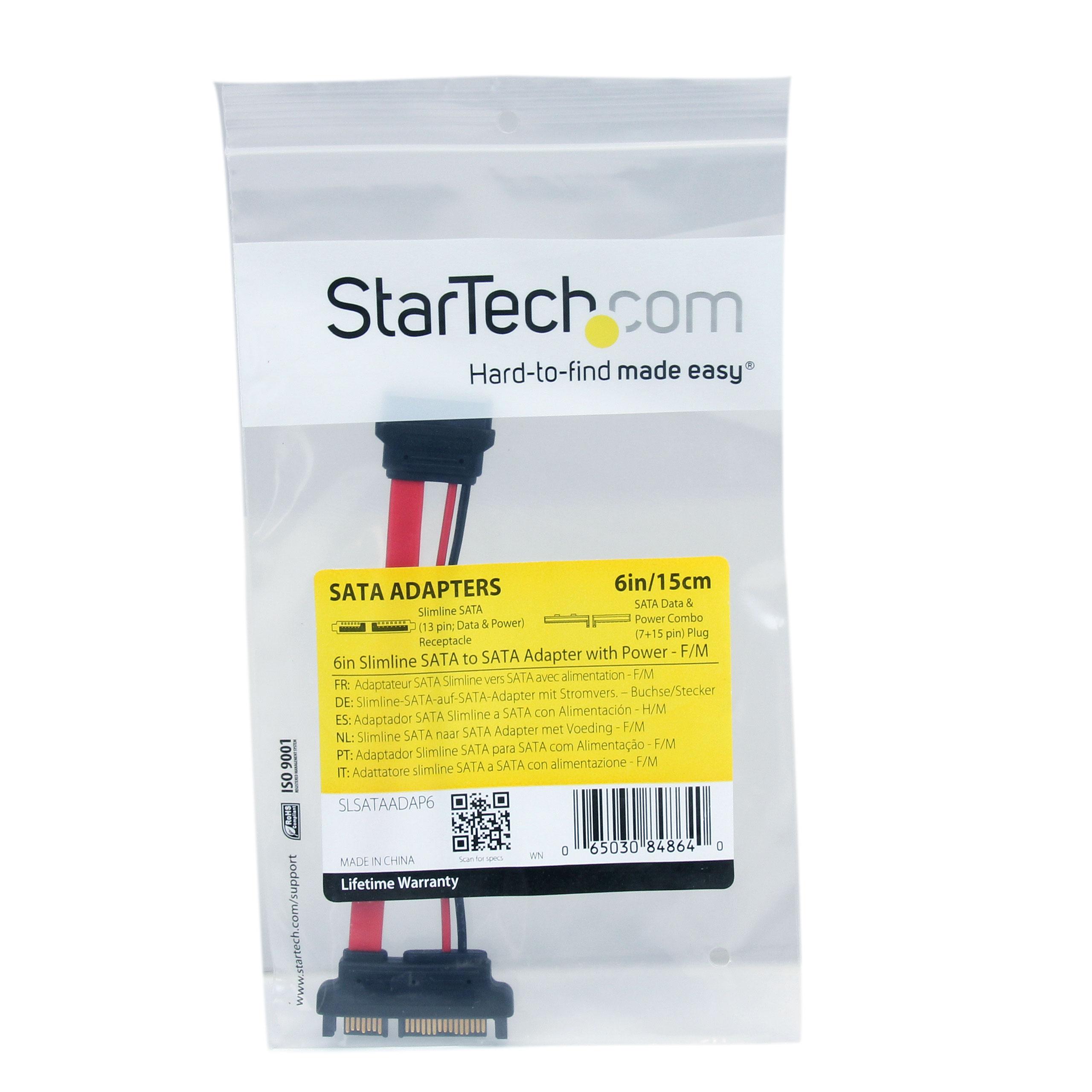StarTech.com 6in Slimline SATA to SATA Adapter with Power - Slim SATA ...