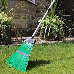 JVL Outdoor Garden Hard Bristled Broom Brush Rake with Extendable ...