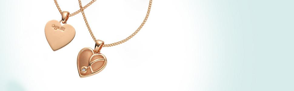 Clogau Gold Diamond Heart Pendant Necklace on 9ct Rose Gold Curb Chain ...