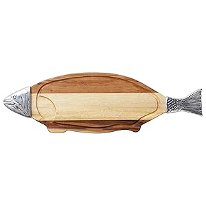 MasterClass Wooden Fish Serving Platter - Acacia Wood with Metal ...
