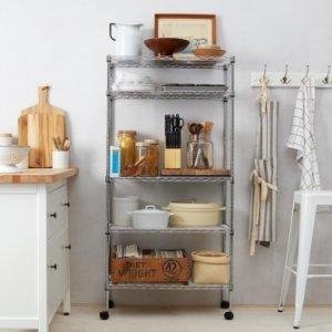 AmazonBasics 5-Shelf Shelving Unit on Wheels - Chrome: Amazon.co.uk ...