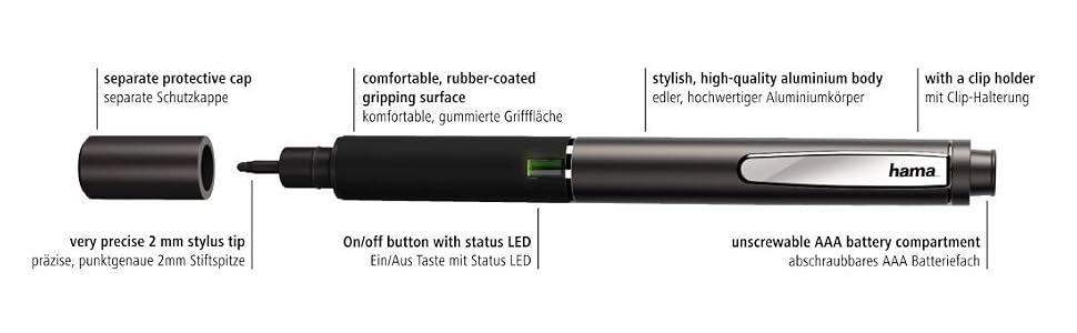 Hama Präzision Eingabestift Active Stylus Fineline kapazitiver Pen ...