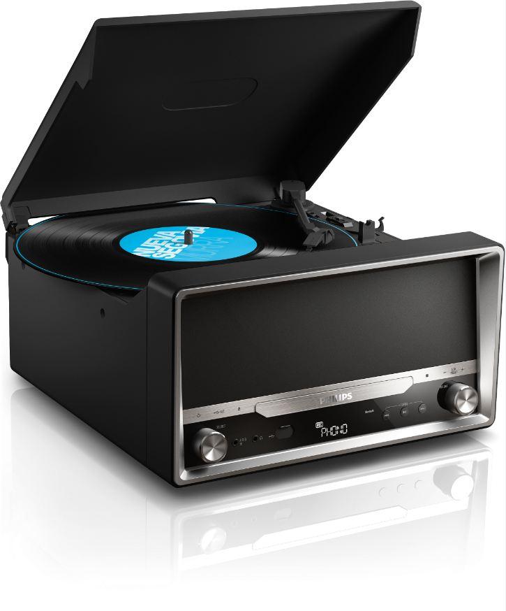 Philips OTT2000B Retro Soundsystem mit Bluetooth (LP-Wiedergabe, USB ...