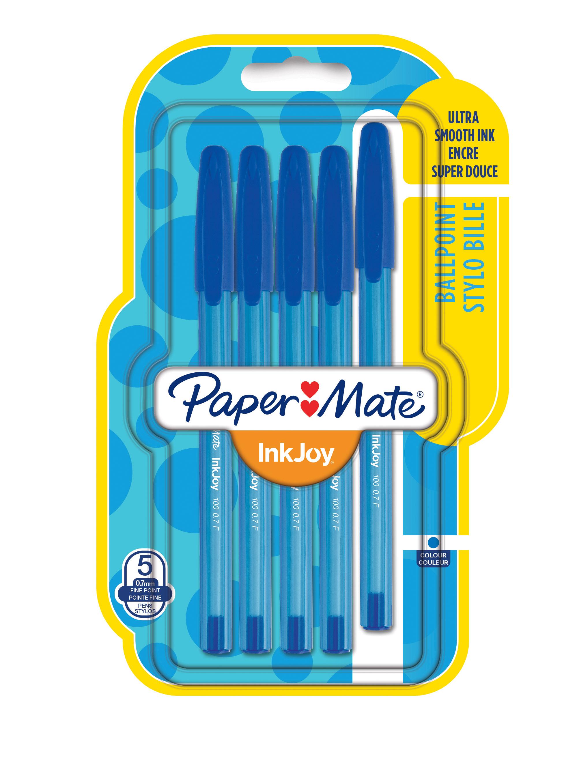 Paper Mate – Stylo bille InkJoy 100 CAP, pointe moyenne 0.7 mm Lot de 5 ...
