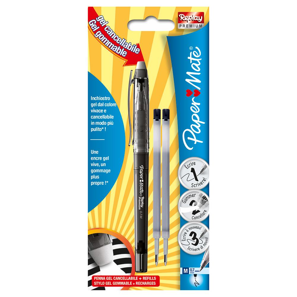 Paper Mate Replay Premium Stylo gel effaçable Pointe Moyenne Noir ...