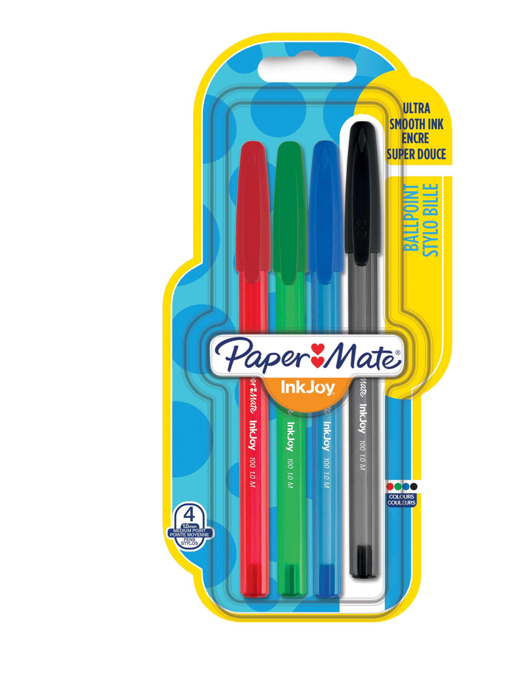 Paper Mate InkJoy 100 CAP Lot de 4 Stylos bille pointe moyenne Couleurs ...